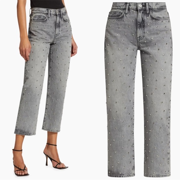 Frame Denim | Jeans | Frame Le Jane Grey Crop Studded Jeans | Poshmark